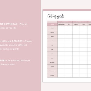 Printable Cost of Goods Sold Sheet, Monthly Profit Tracker, Business ...
