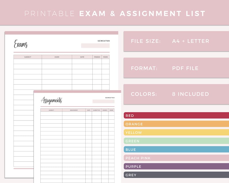 Printable Exam Tracker Print at Home Assessment Tracking - Etsy