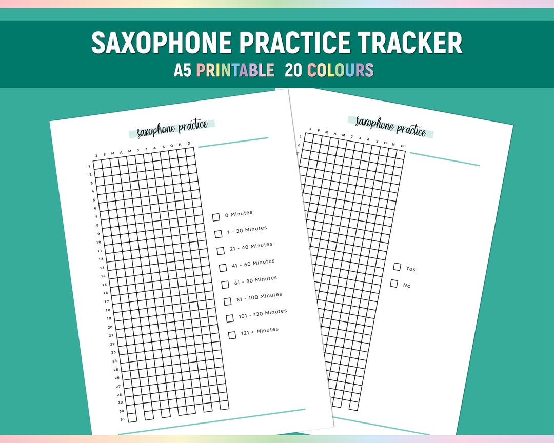A5 Saxophone Practice Tracker, Printable Saxophone Training Journal ...