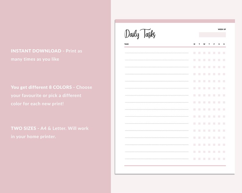 Daily Checklist Printable Daily Task Checklist Print at Home - Etsy
