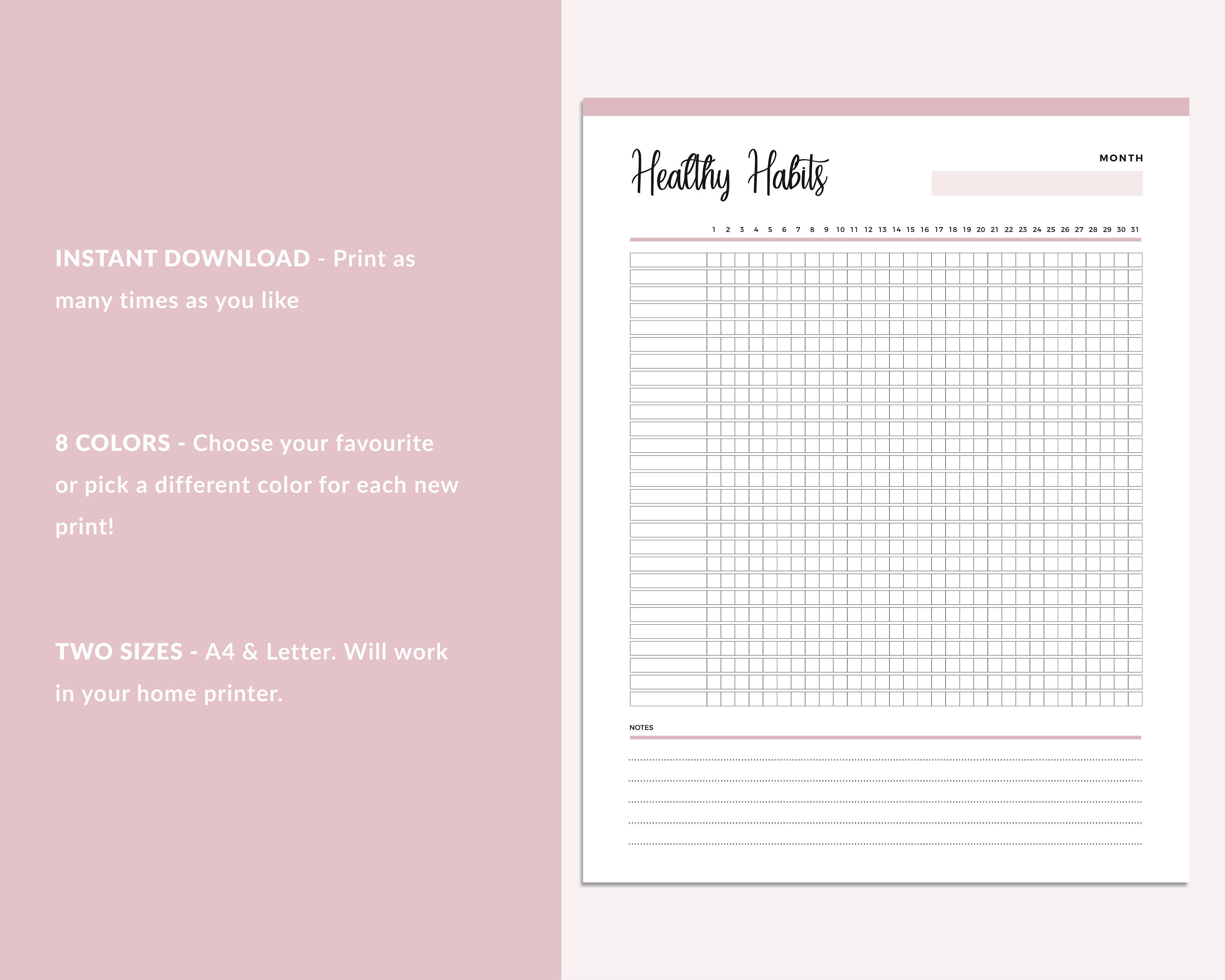 Printable Healthy Habit Tracker Daily Heath Tracking Sheet - Etsy