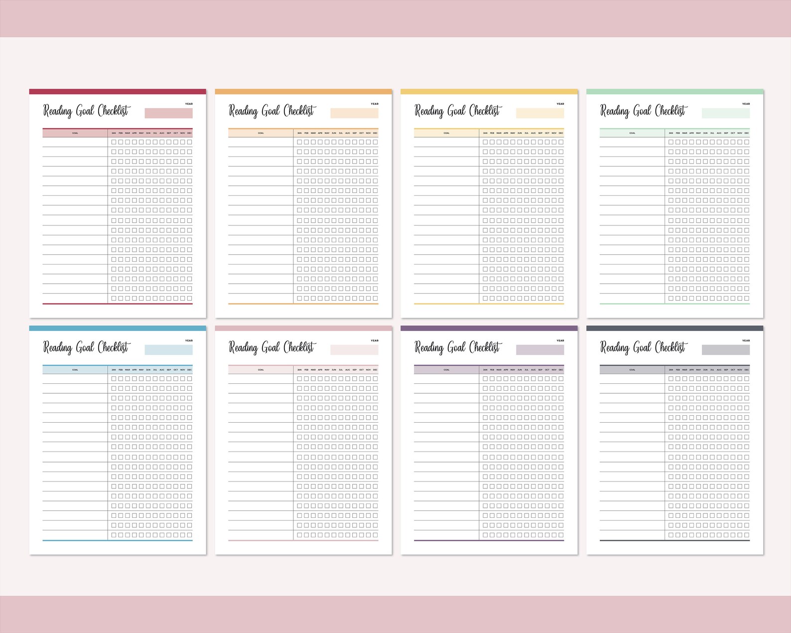 Reading Goal Checklist Printable, Monthly Reading Goals, Book Lover ...