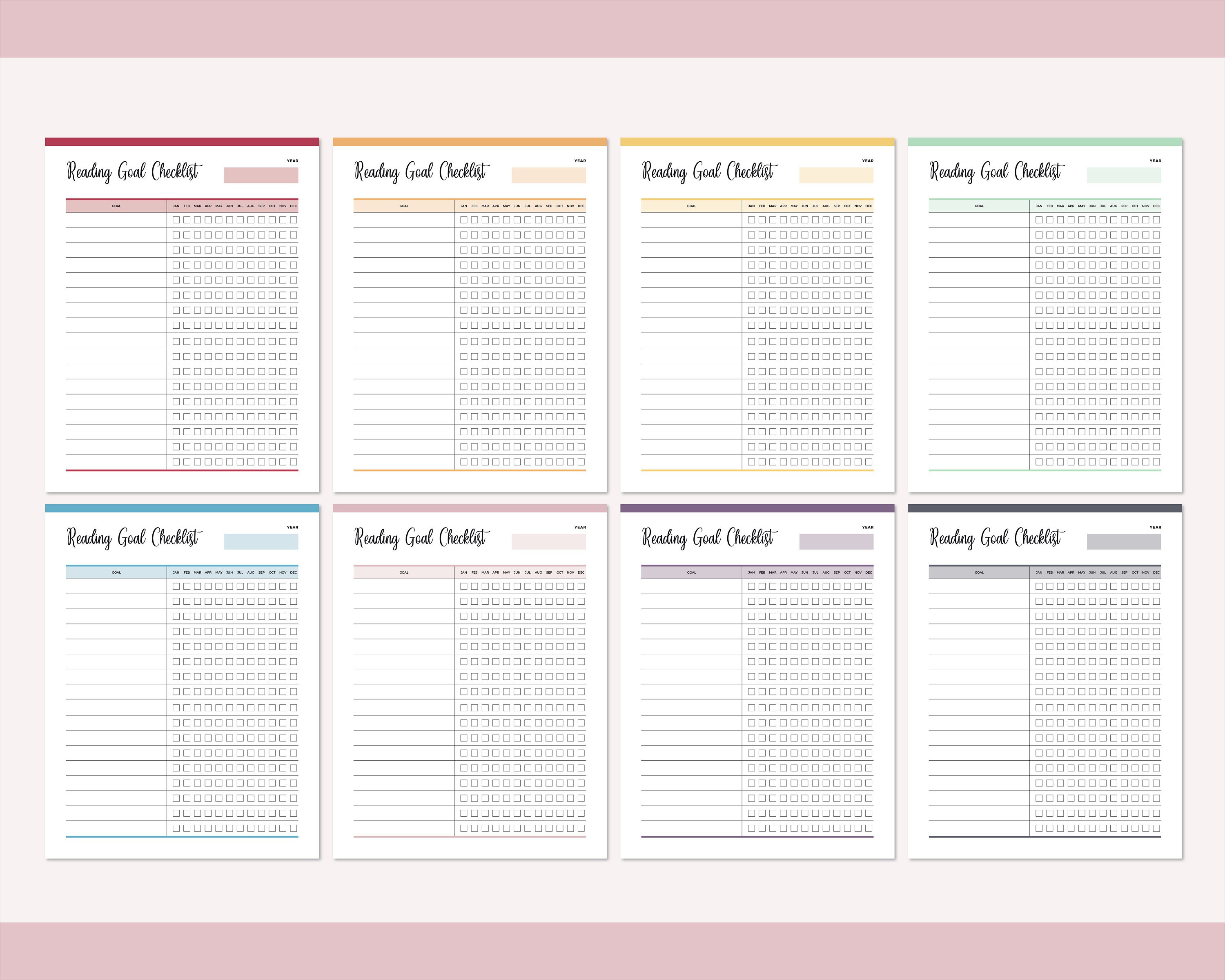 Reading Goal Checklist Printable, Monthly Reading Goals, Book Lover ...
