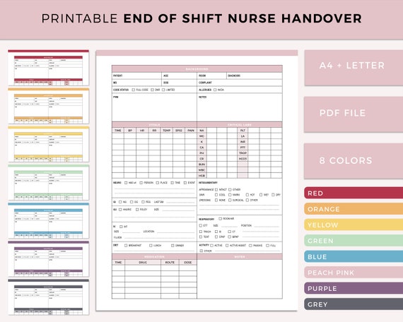 Printable Nurse Report Sheet End of Shift Report Nursing - Etsy Canada