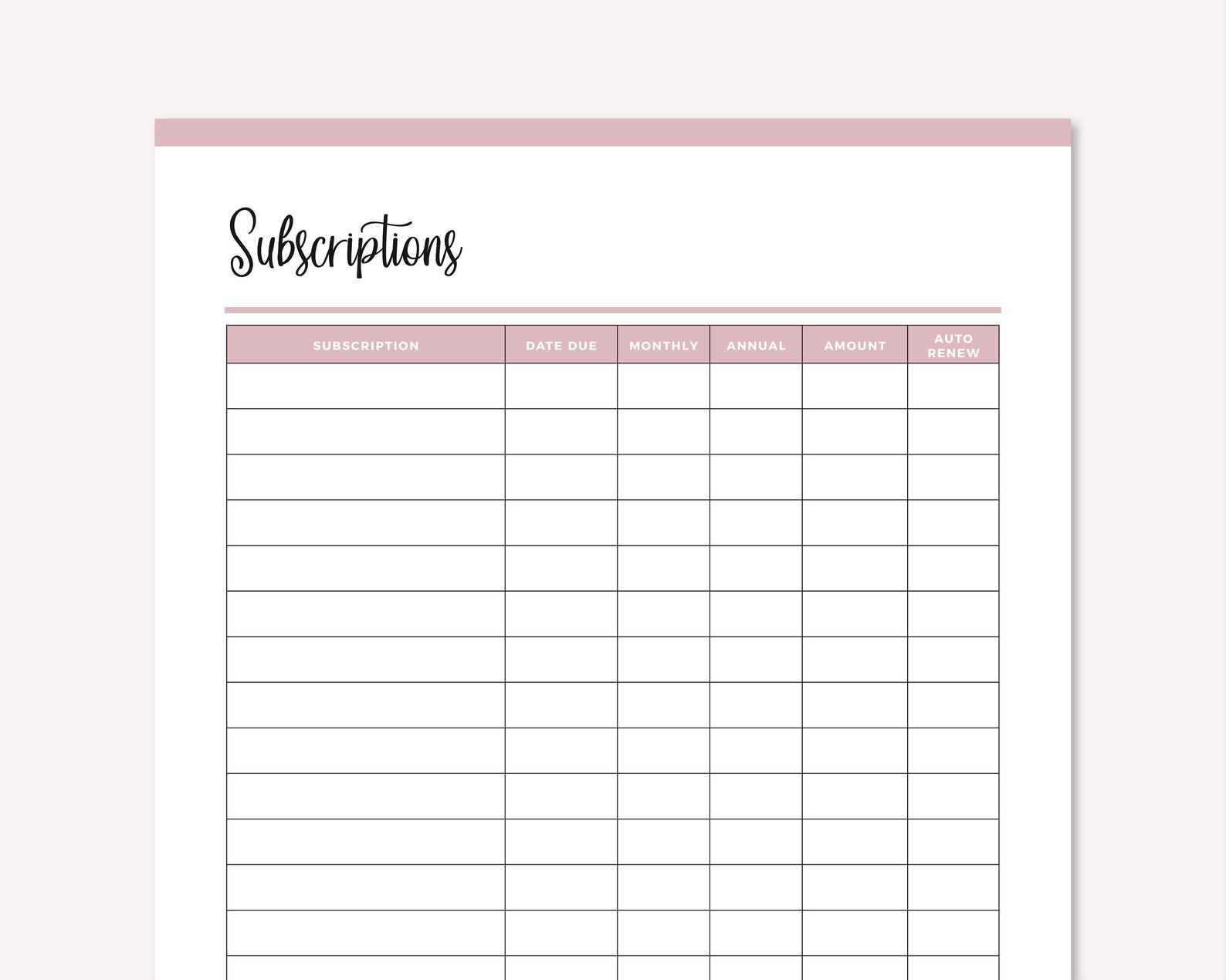 Printable Subscription Tracker, Membership Tracking, Monthly Subscription Checklist, Expense ...