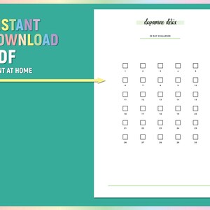 30 Day Dopamine Detox Challenge Tracker, 60 Day Dopamine Cleanse Log ...