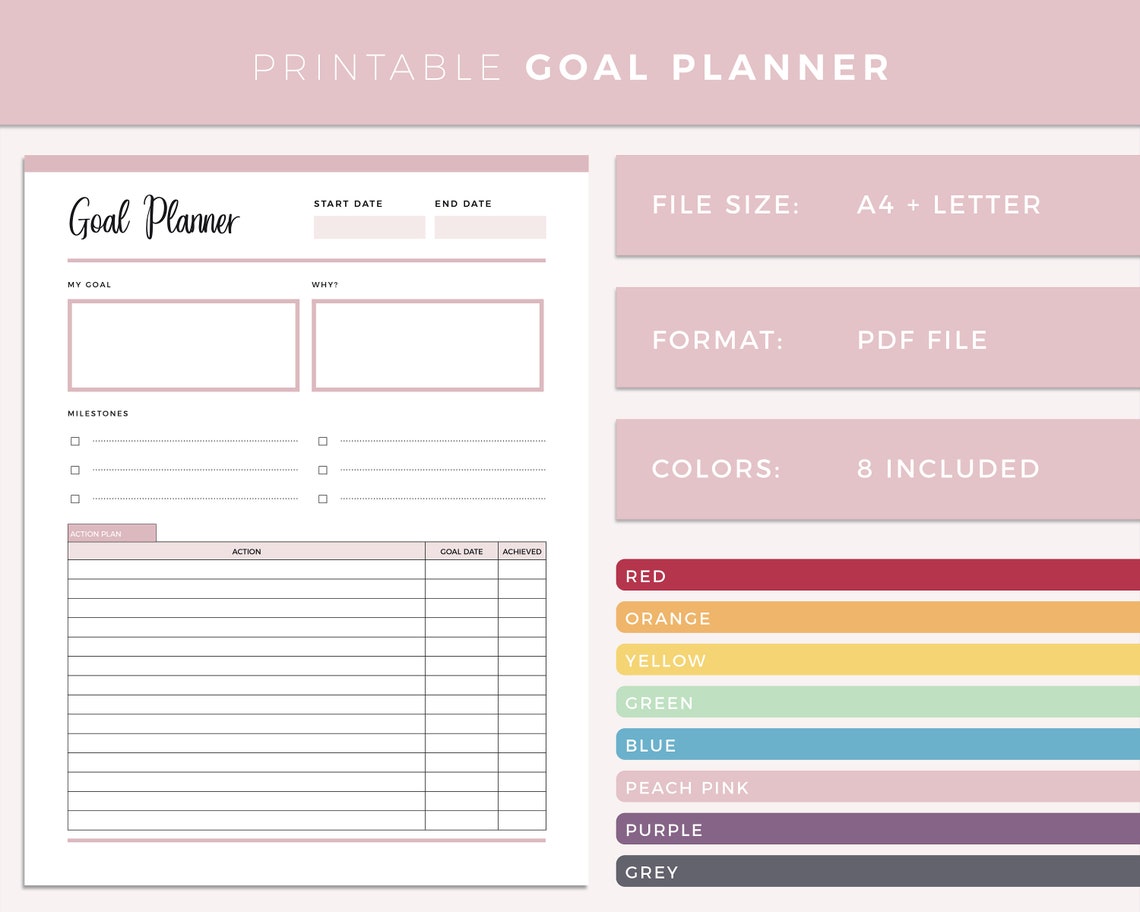 Printable Goal Planner Plan for Success Print at Home Goal | Etsy