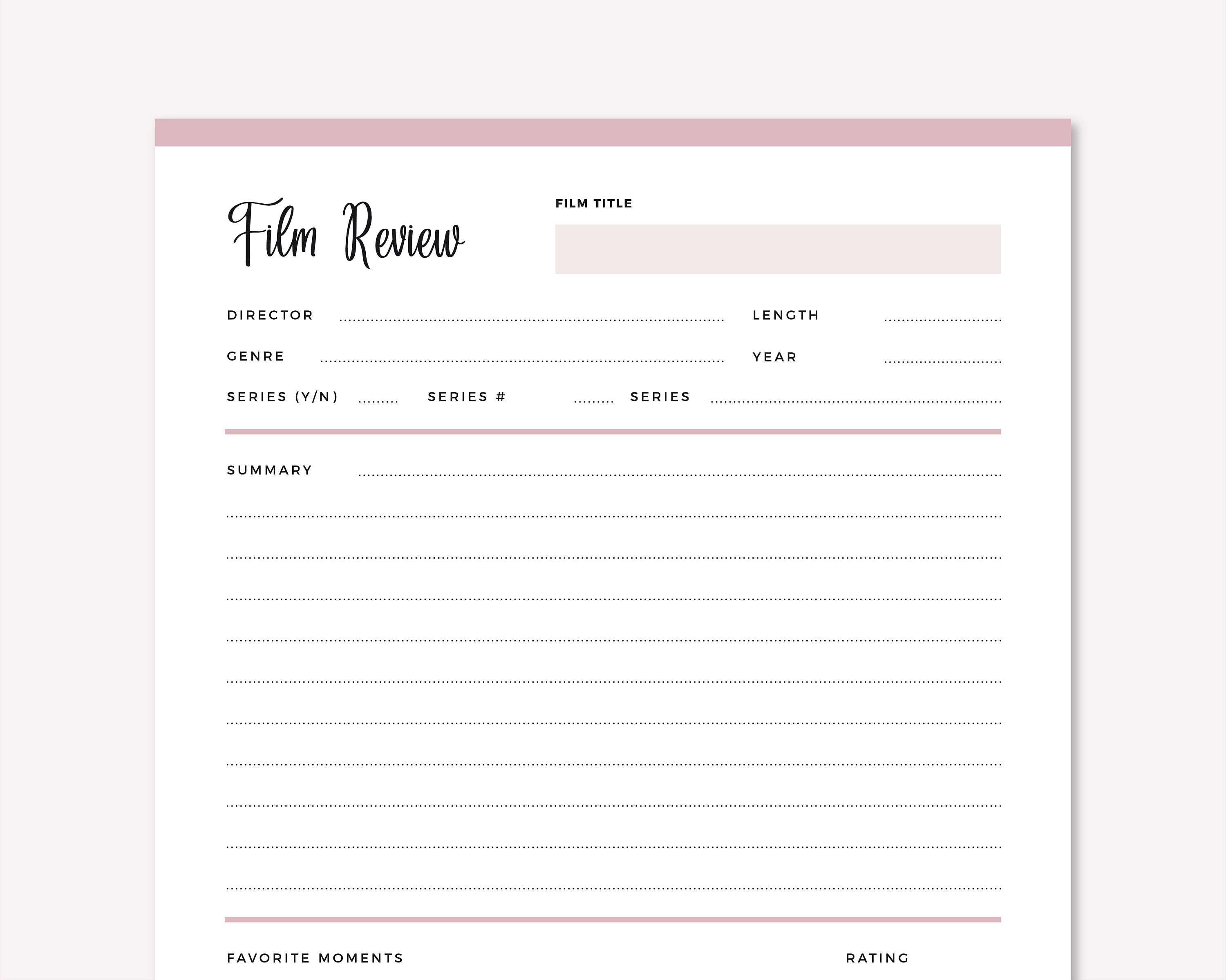 Printable Film Review Planner Movie Review Sheet A4 and | Etsy