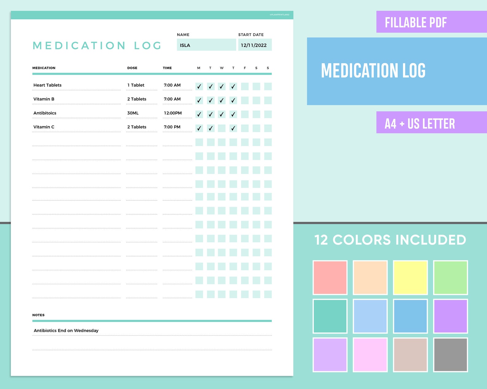 Editable Medication Tracker Printable, Fillable Medication Log ...