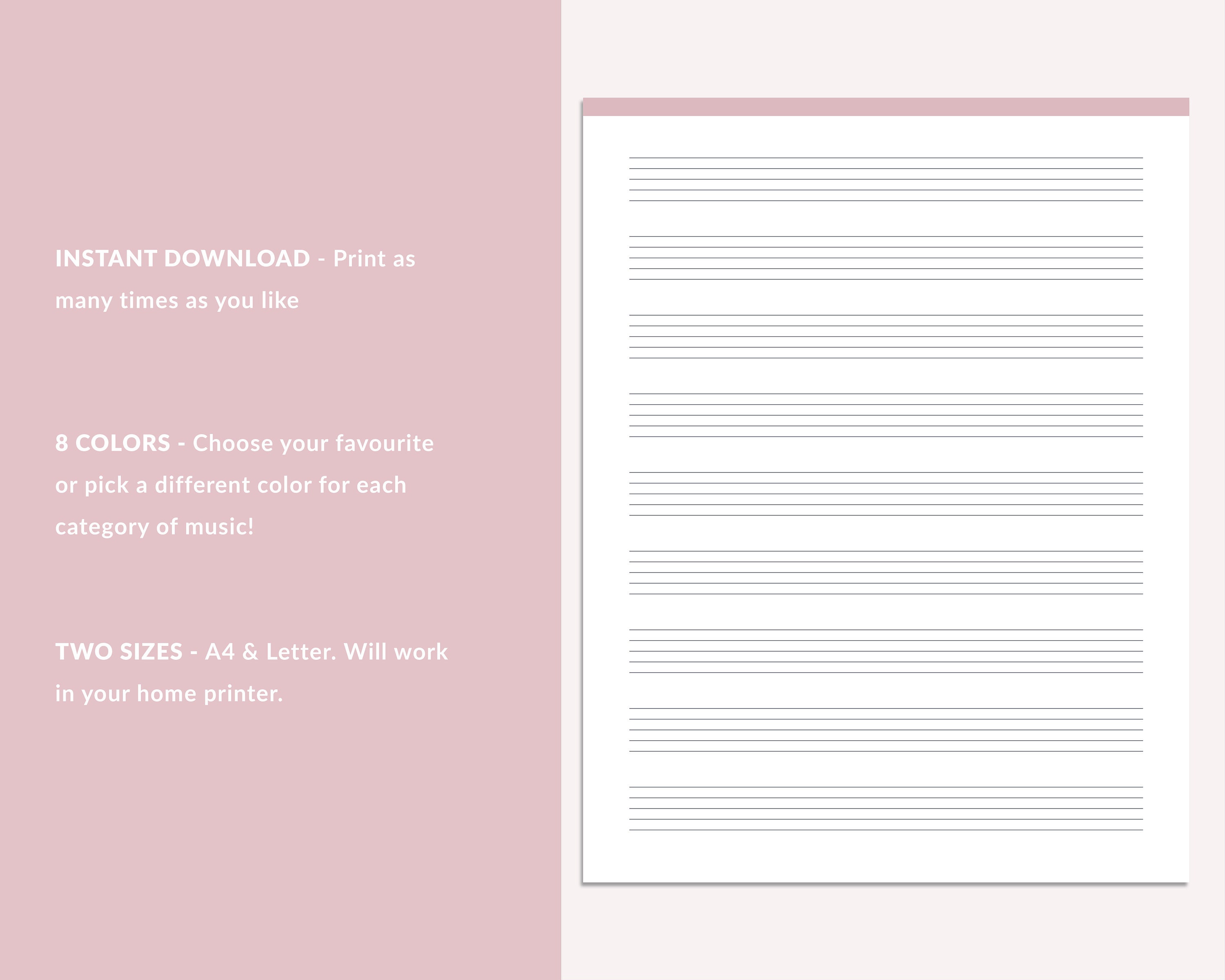 Printable Music Manuscript Paper Print at Home 9 Staff Sheet - Etsy