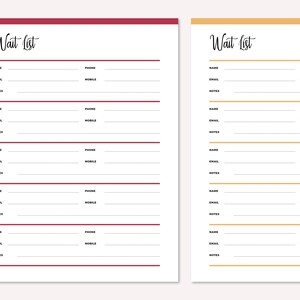 Printable Wait List, Business Contact List, MLM Waitlist, Client Wait ...