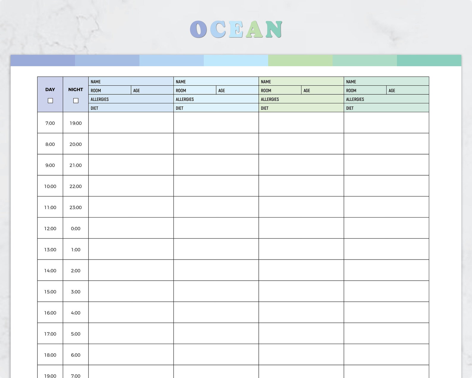 Printable 4 Patient Nurse Planner, Hourly Nursing Report Sheet, Nurse ...