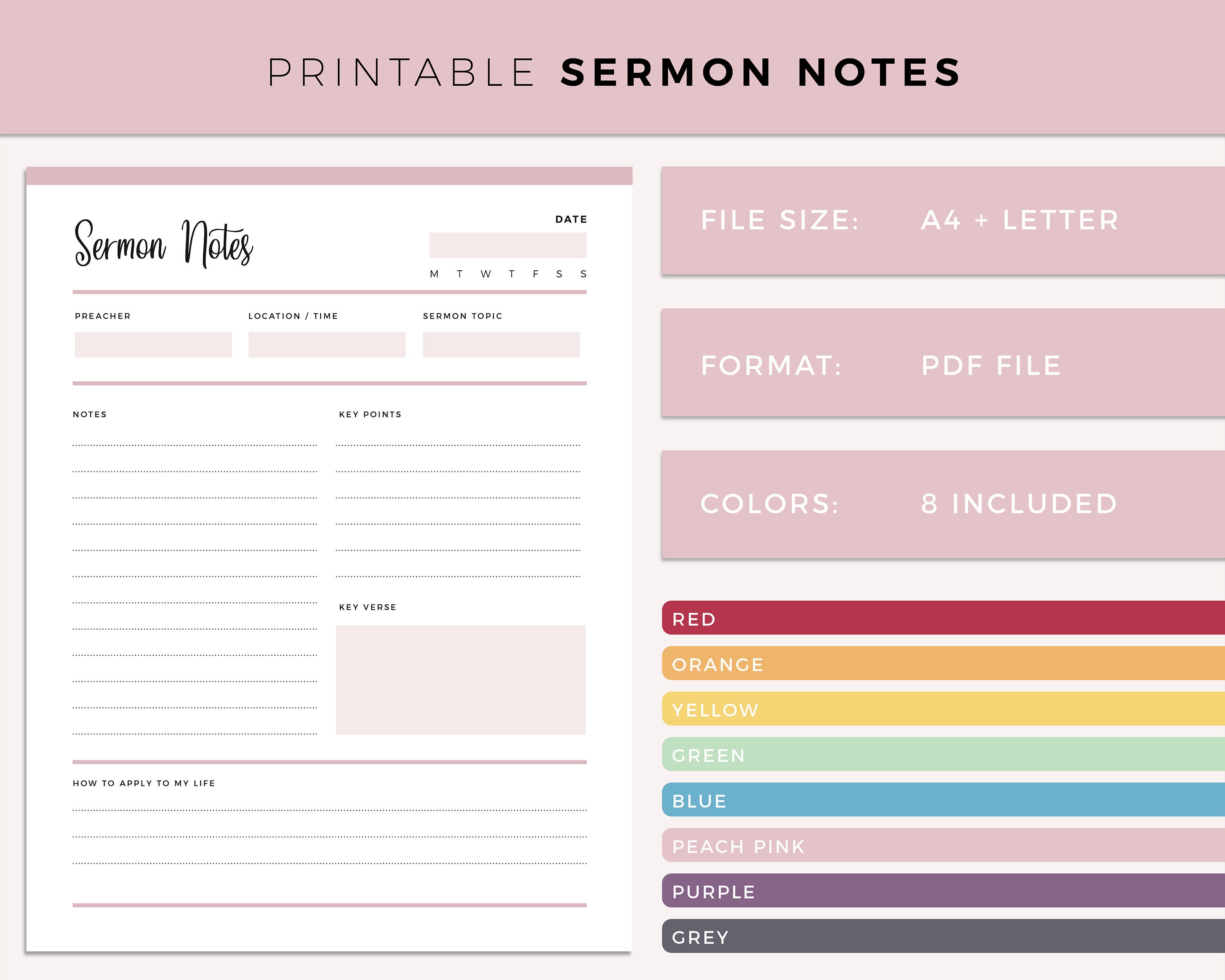 Printable Sermon Notes Print at Home Faith Planner Scripture | Etsy