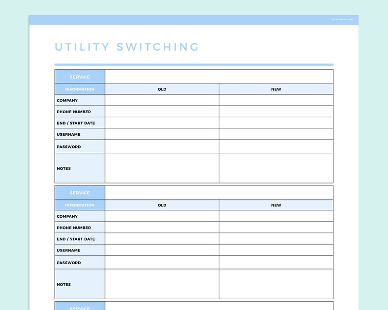 Editable Utility Switching Tracker Printable Moving House - Etsy