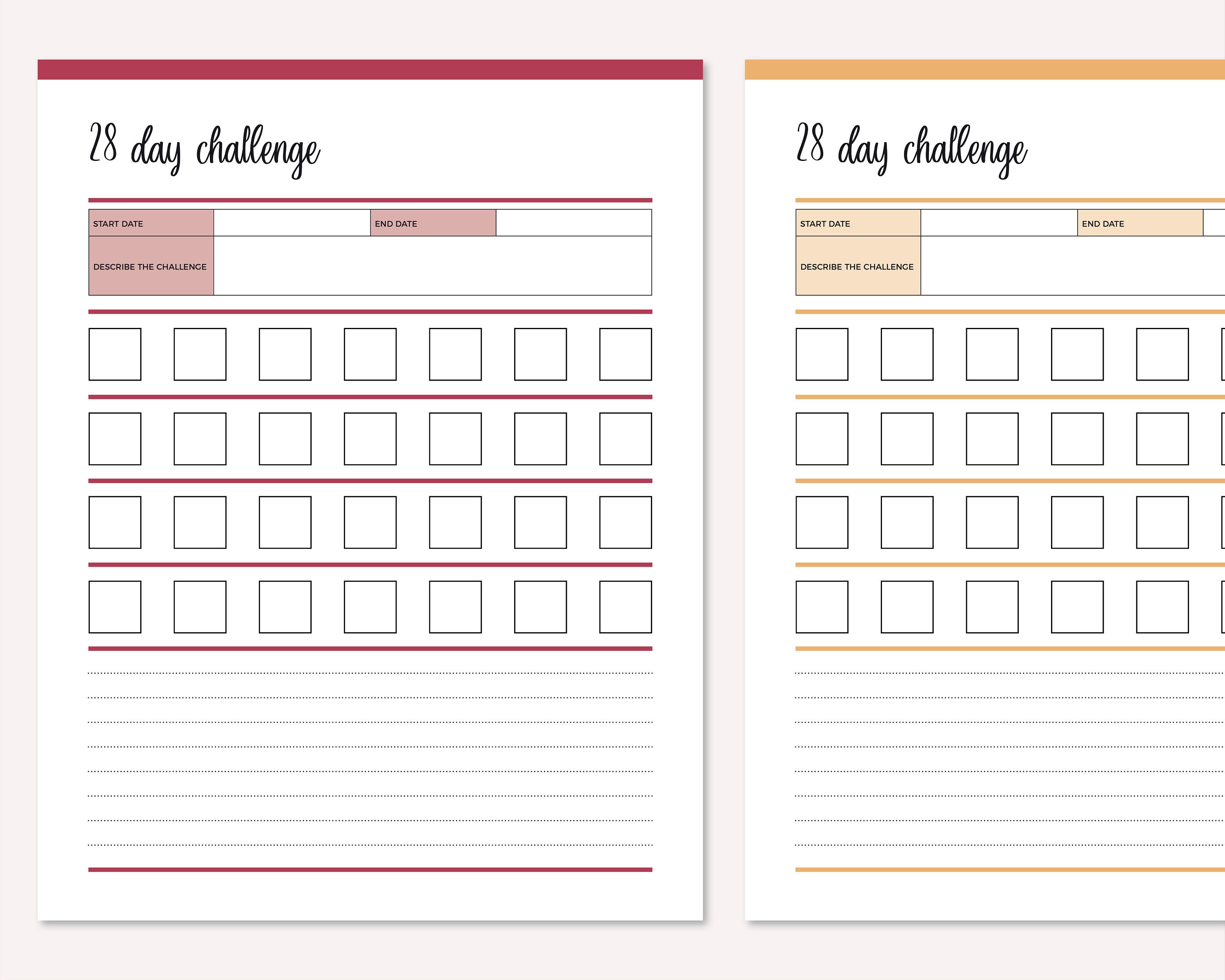 Printable 28 Day Challenge, 4 Week Challenge, Habit Tracker, Healthy ...