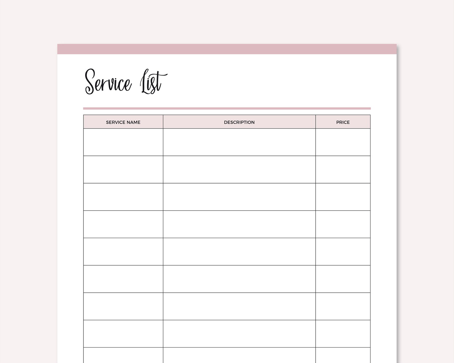 Printable Service Business List of Services, Small Business Planner ...