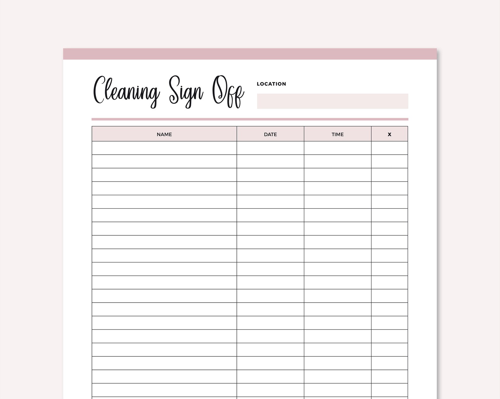 Printable Cleaning Sign-off Sheet, Restroom Cleaning, Bathroom Cleaner ...
