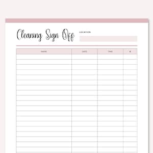 Printable Cleaning Sign-off Sheet, Restroom Cleaning, Bathroom Cleaner ...