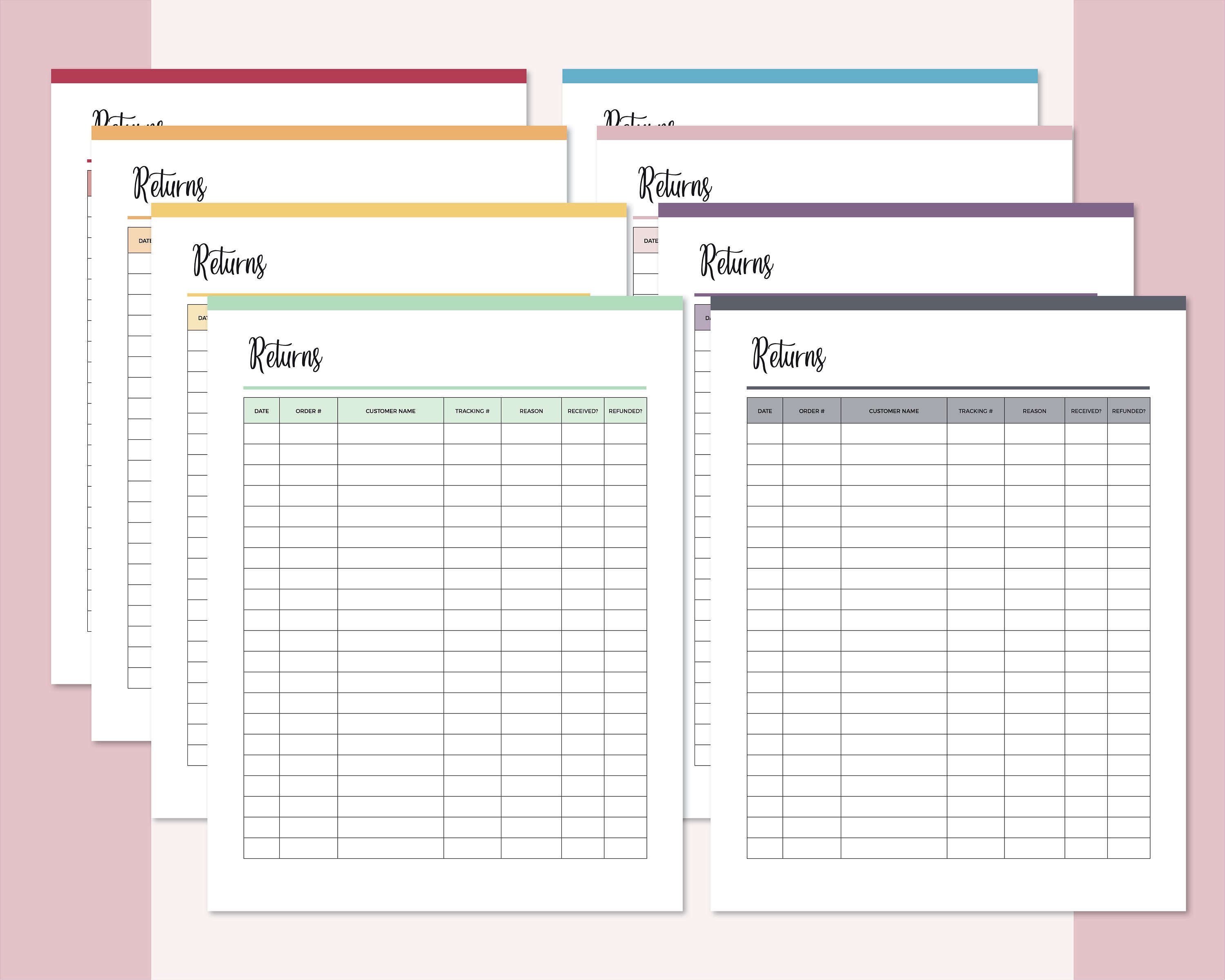 Printable Returns Tracker Online Business Return Sheet Sales - Etsy UK