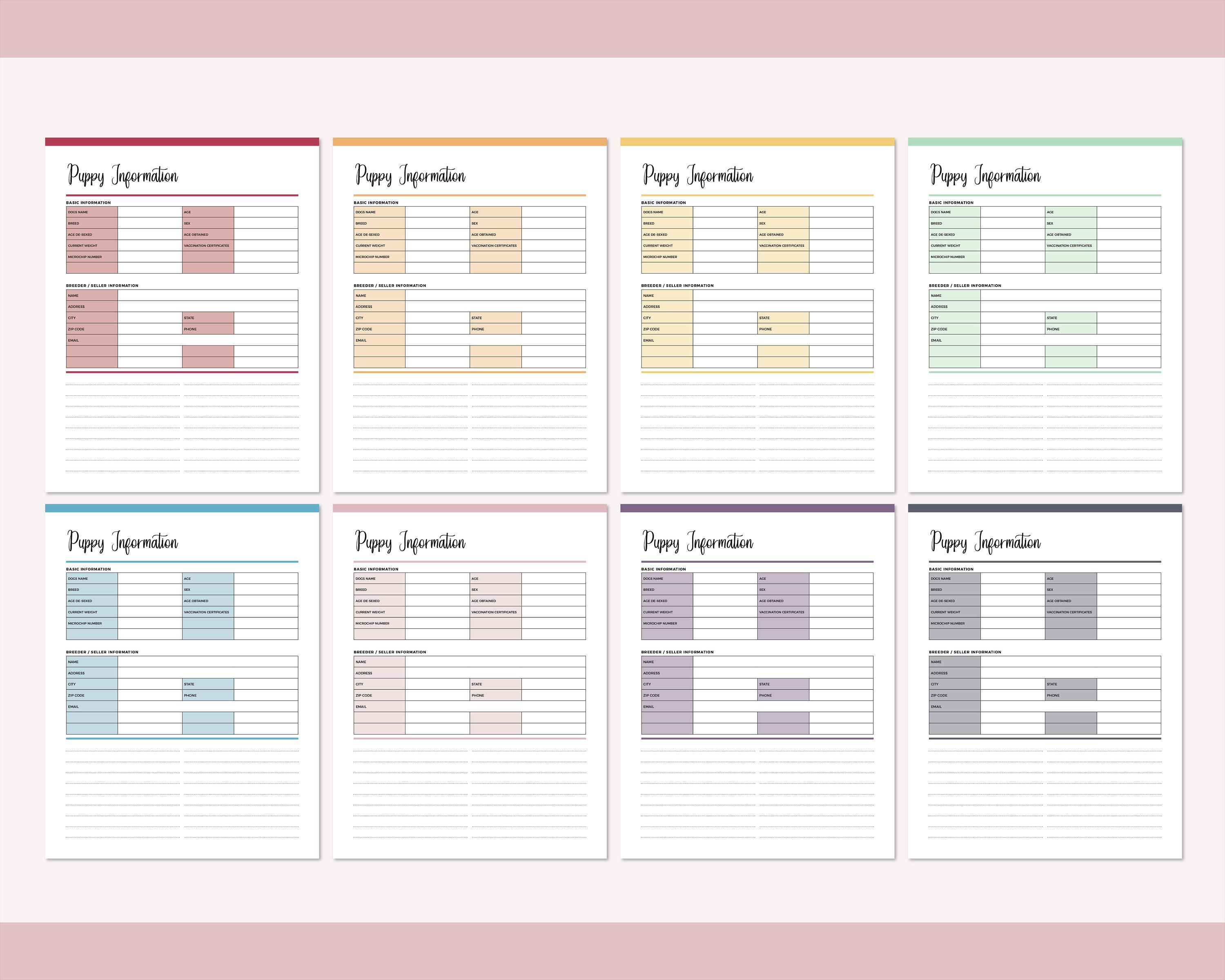 New Puppy Information Sheet Rescue Dog Information Page | Etsy