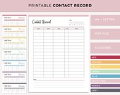 Printable Contact Record Contact Tracker Client Contact - Etsy