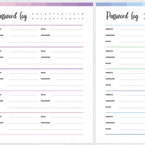 Password Tracker Printable | Rainbow Password Log - Etsy