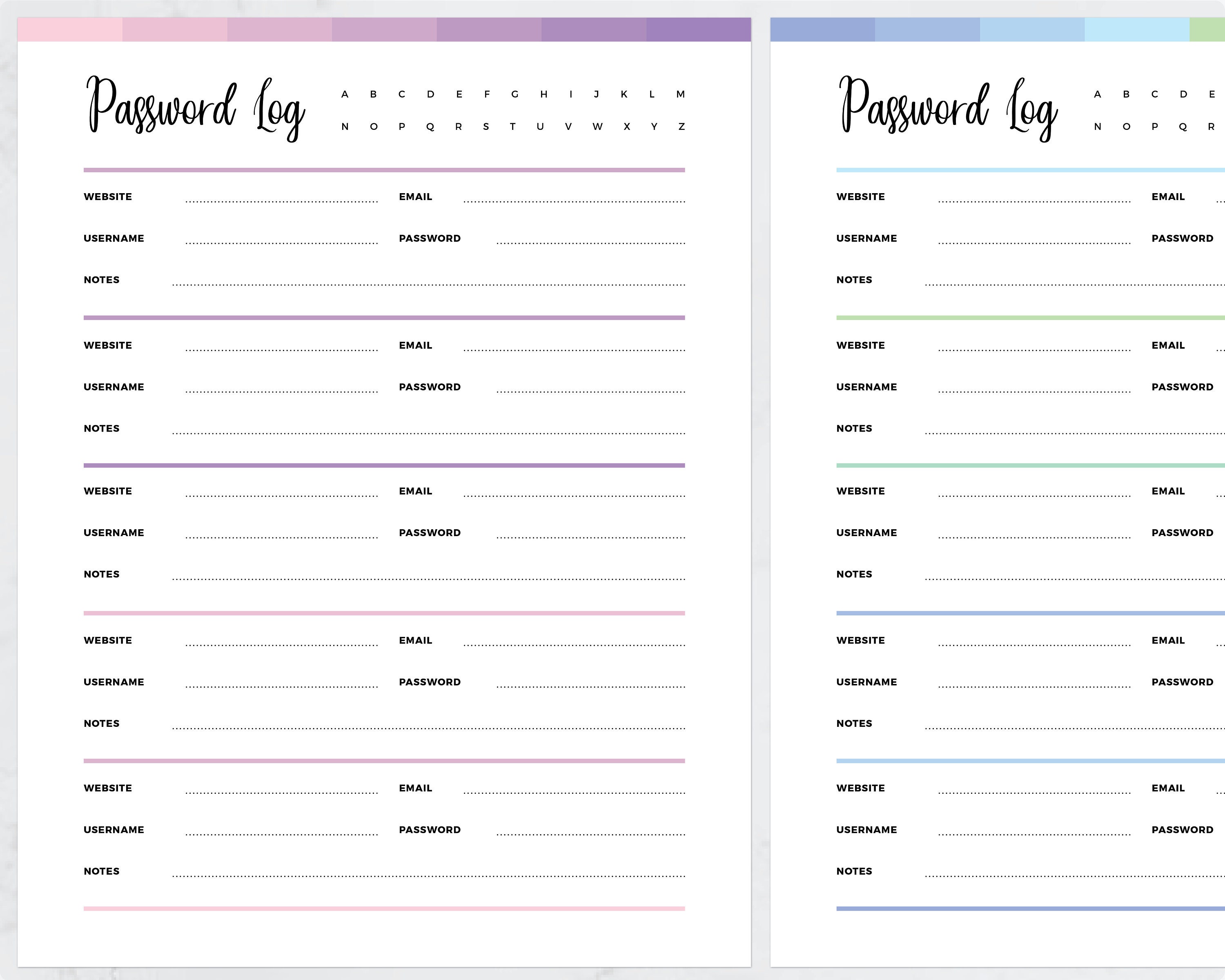 Password Tracker Printable | Rainbow Password Log - Etsy