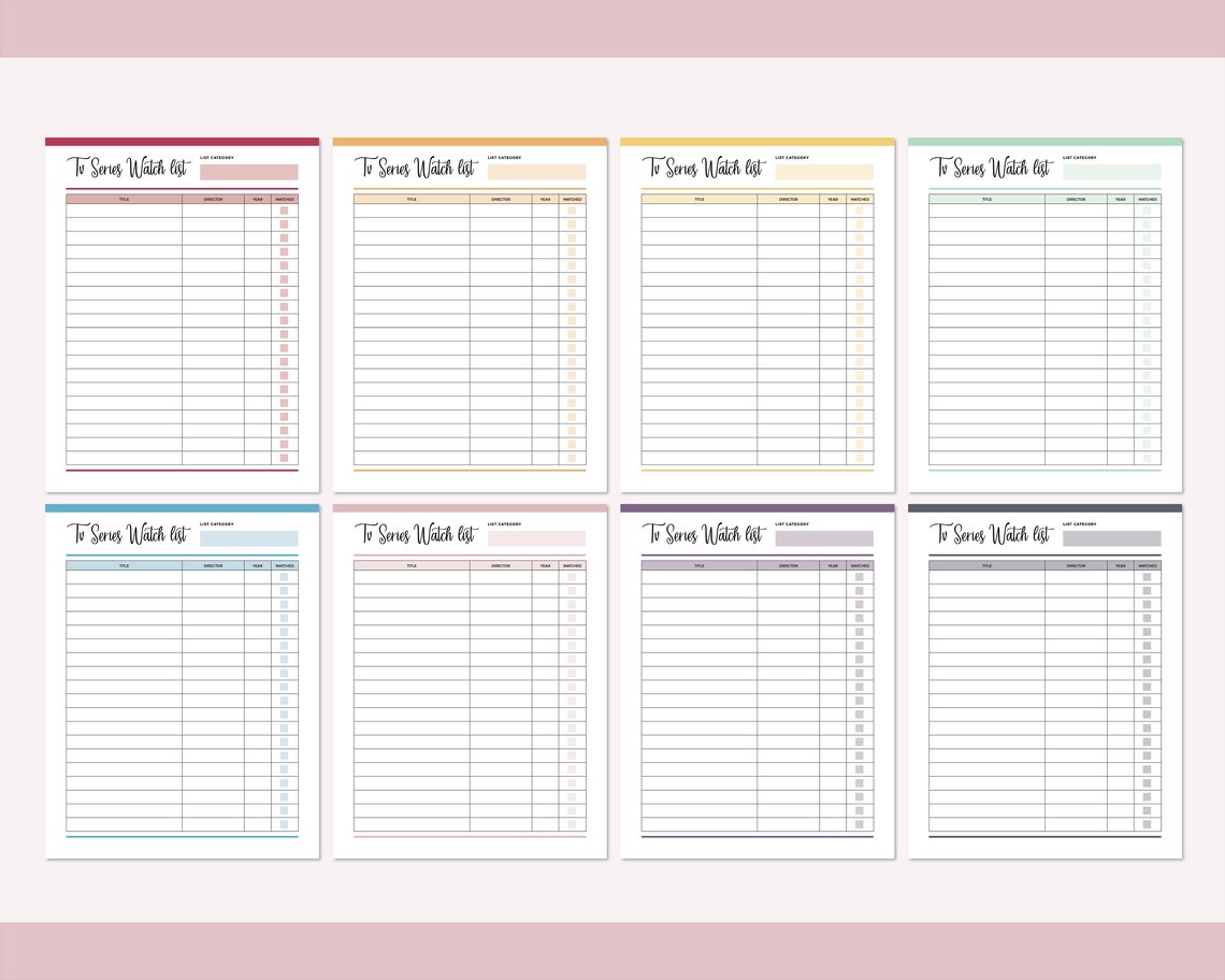 TV Series Watchlist Printable Television Show Watch List TV - Etsy