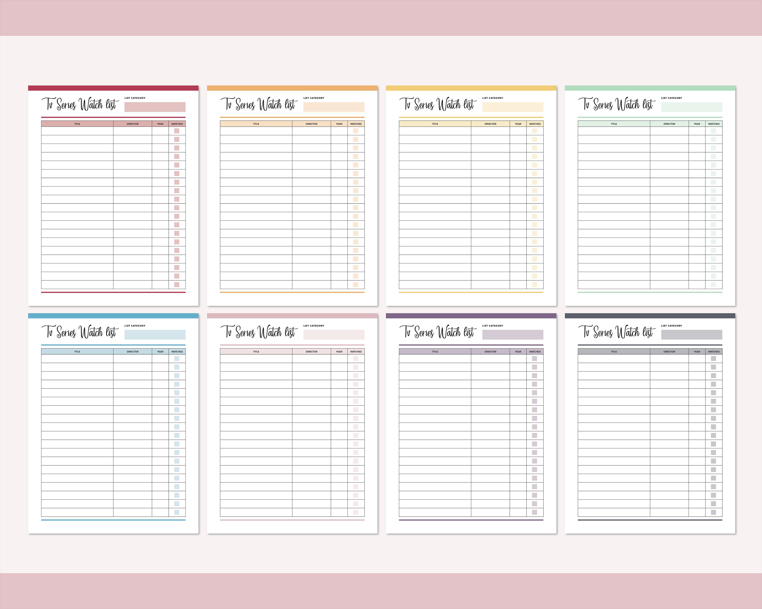 TV Series Watchlist Printable Television Show Watch List TV - Etsy