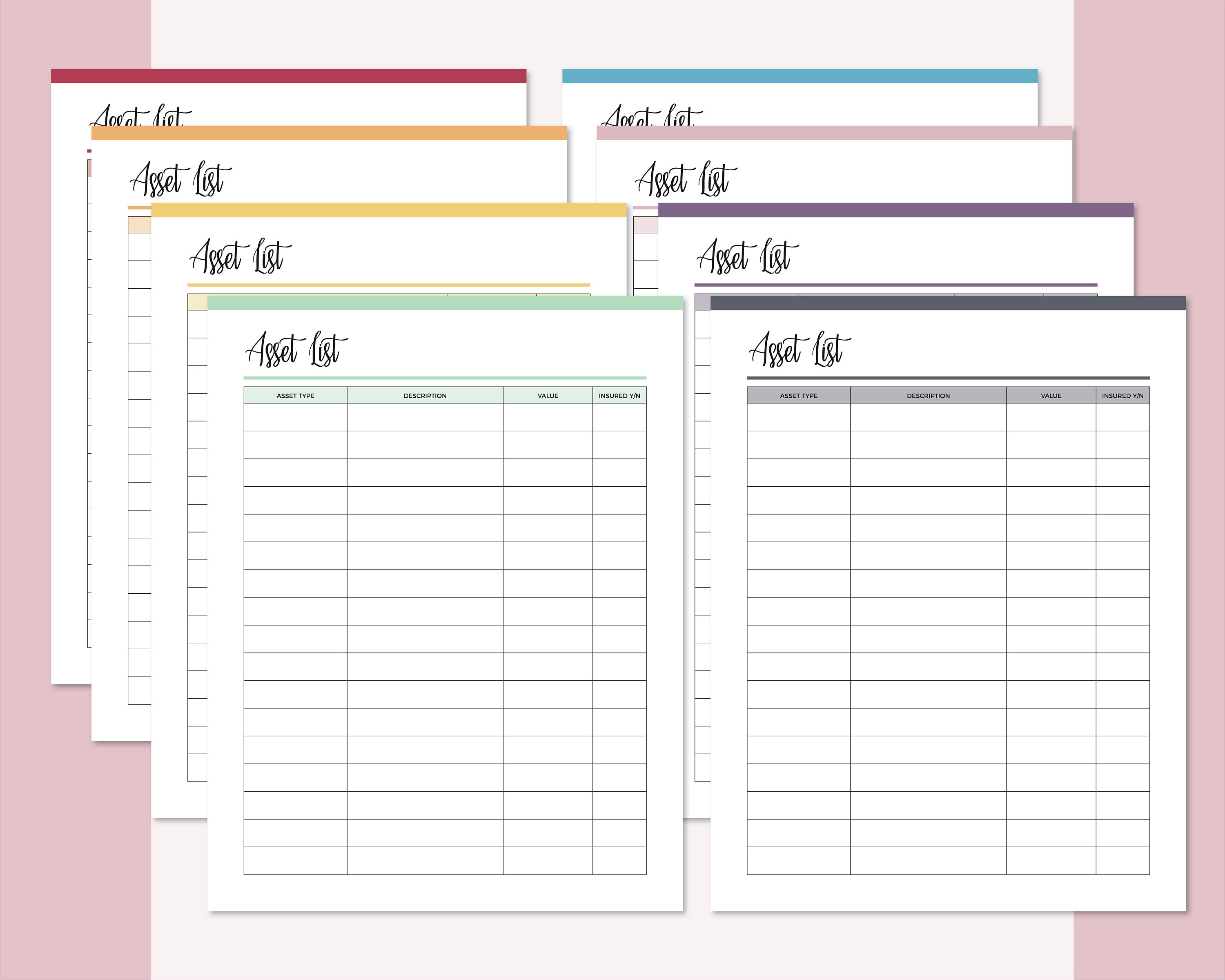 Asset List Printable Home Inventory Sheet Expensive Item - Etsy