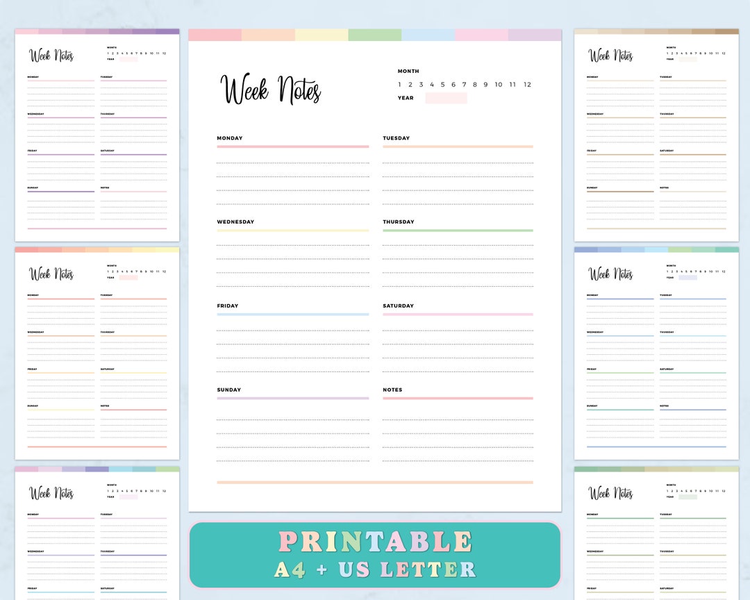 Printable Weekly Notes PDF, Week Notes Planner Insert, Notes Checklist ...