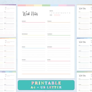 Printable Weekly Notes PDF, Week Notes Planner Insert, Notes Checklist ...