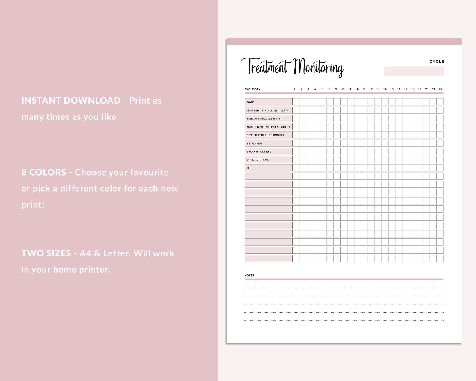 Printable IVF Treatment Record, IVF Treatment Monitoring Sheet, Ttc ...