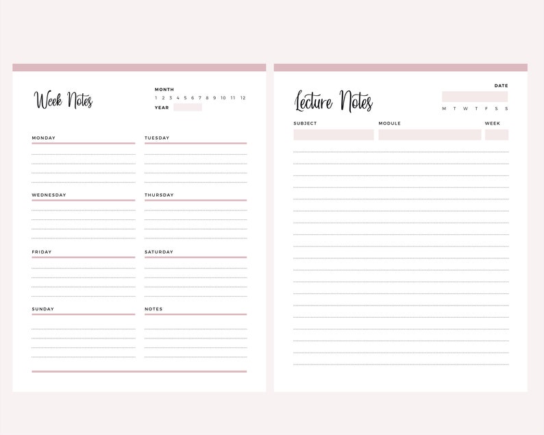 Printable Notes Pages | Print at Home Planner Pages Note Taking Pack ...