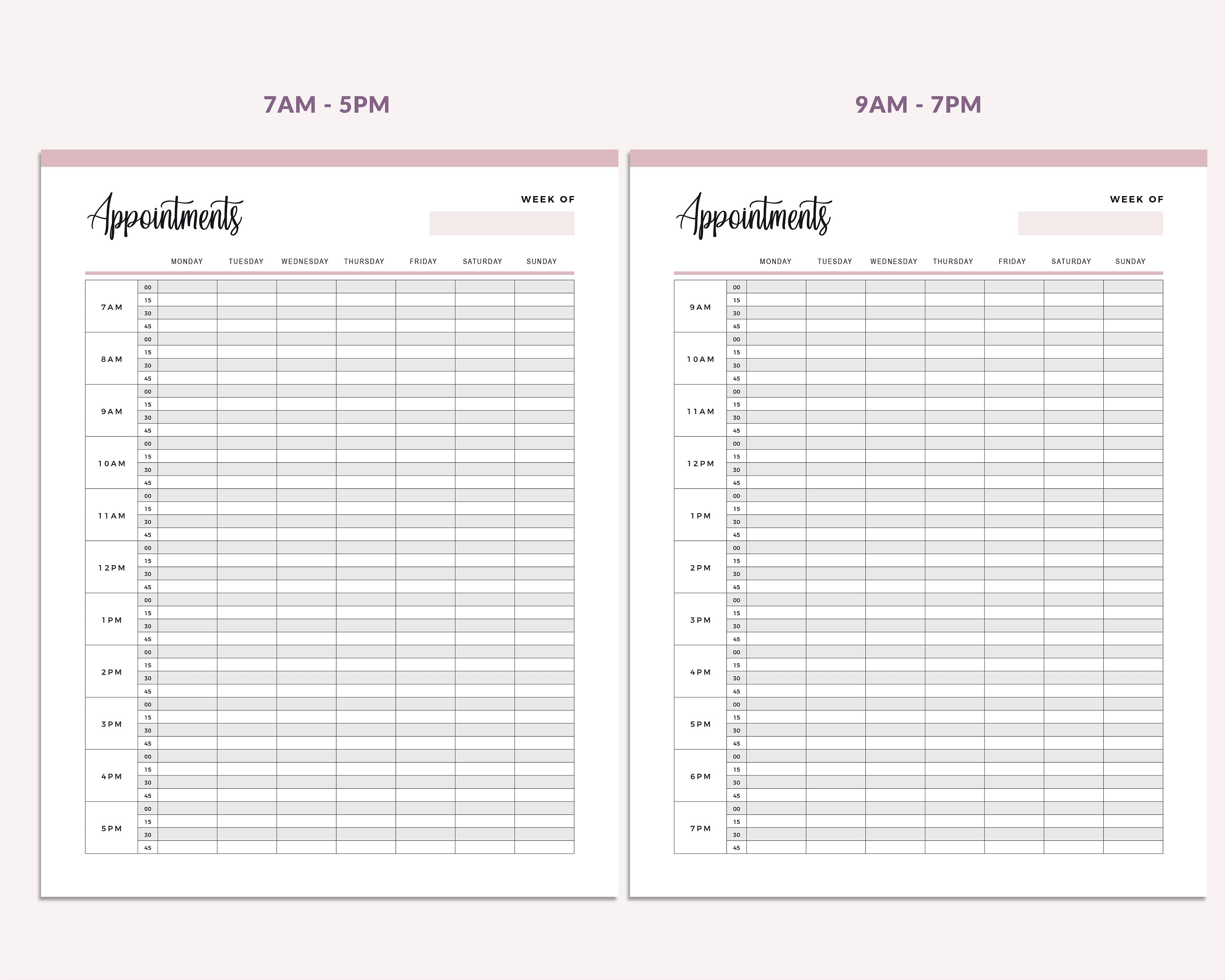 Printable Appointment Book Print at Home Timeslot Booking - Etsy