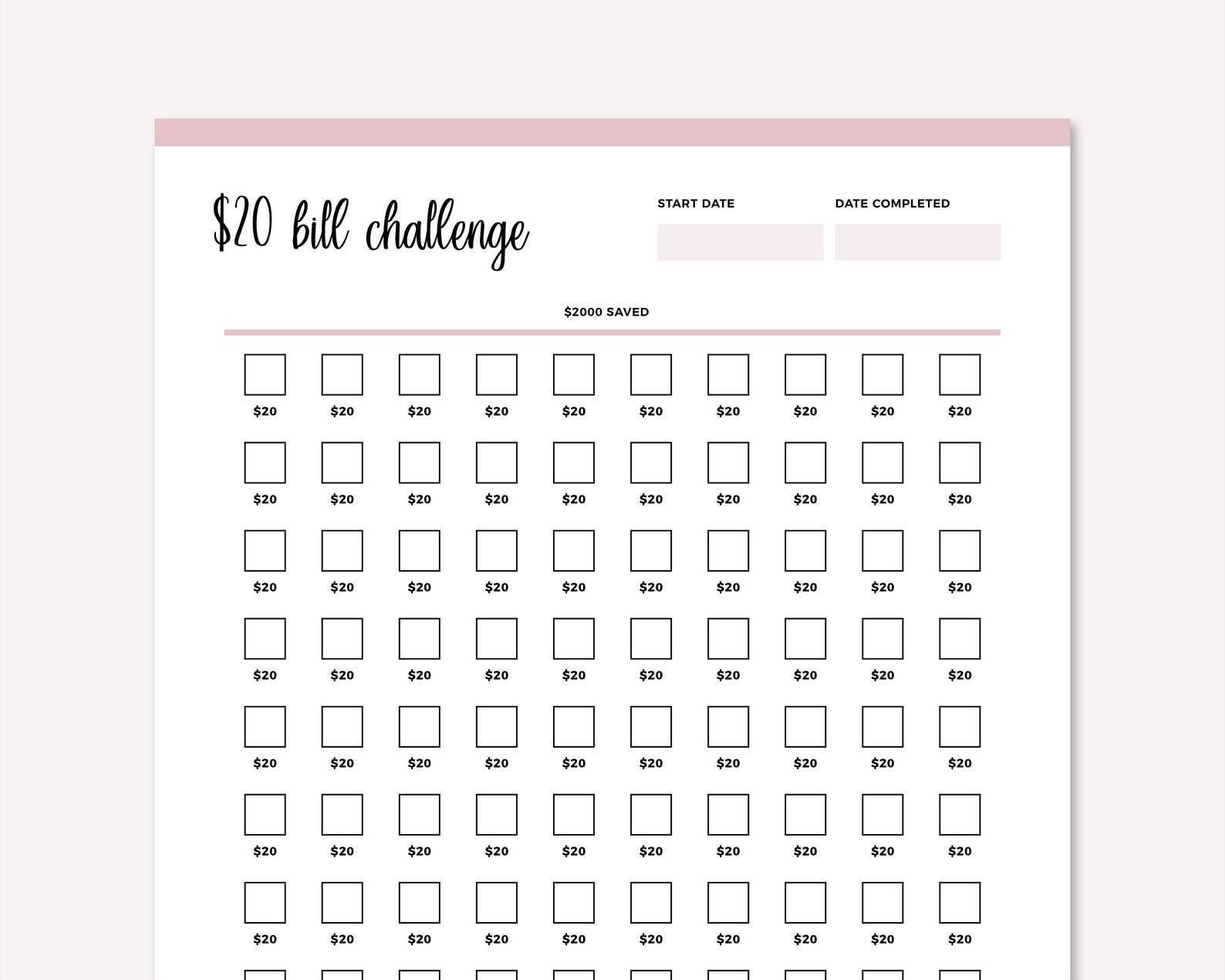Printable 20 Dollar Bill Challenge, Cash Savings Challenge, Savings ...