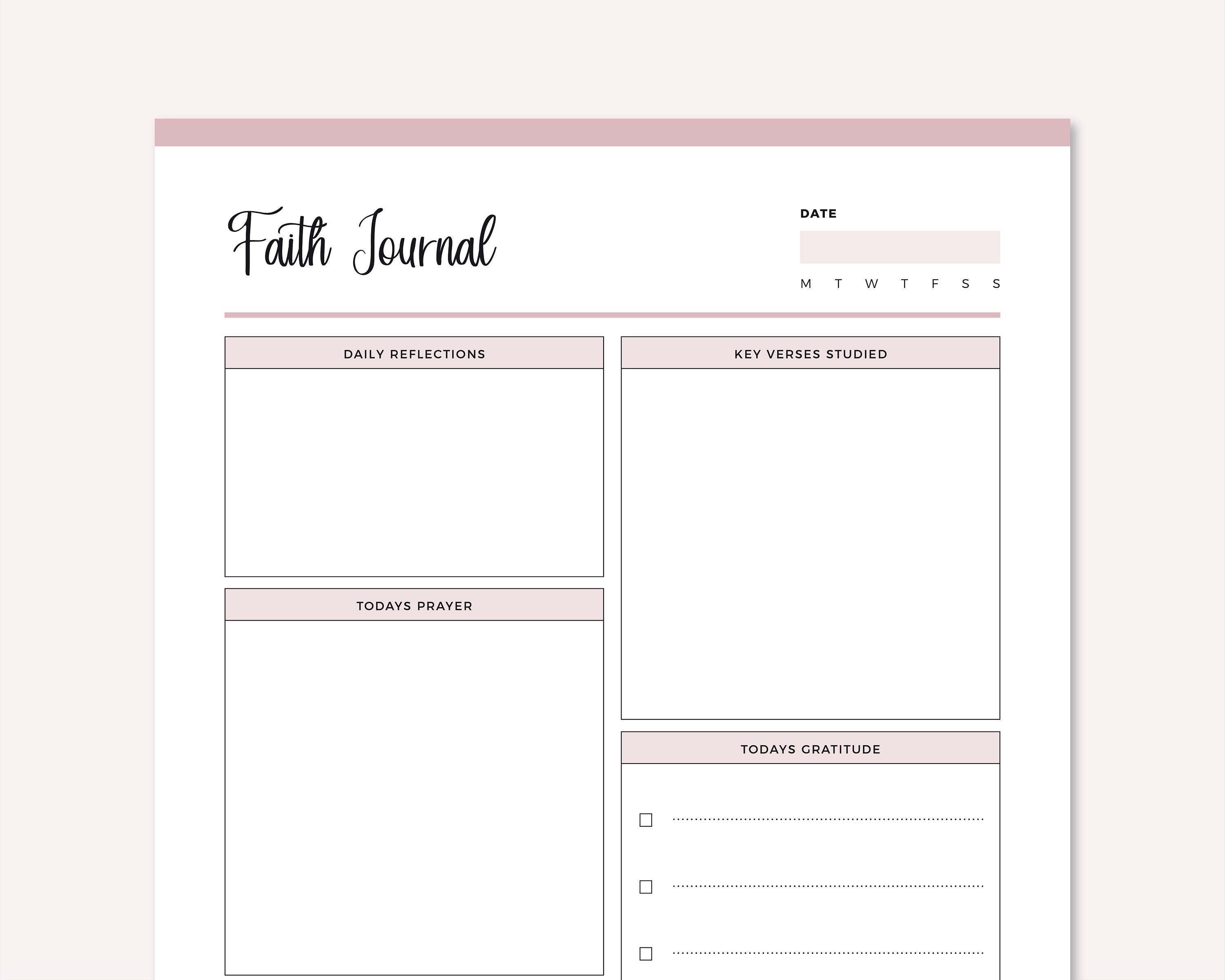 Printable Faith Journal, Print at Home Daily Devotional Planner, Prayer ...