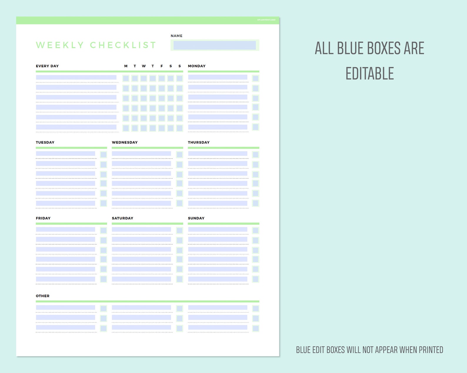 Editable Weekly Checklist Printable, Fillable to Do List , Weekly ...