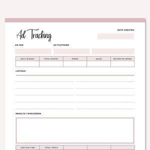 Printable Ad Tracking, Ad Tracker, Social Media Ad Tracking ...