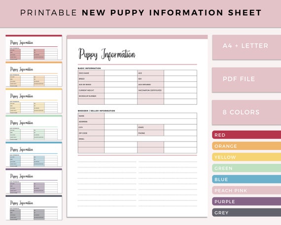 New Puppy Information Sheet Rescue Dog Information Page | Etsy
