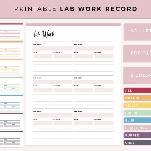 Printable Lab Work Sheet Blood Work Log Medical Test Record - Etsy Canada