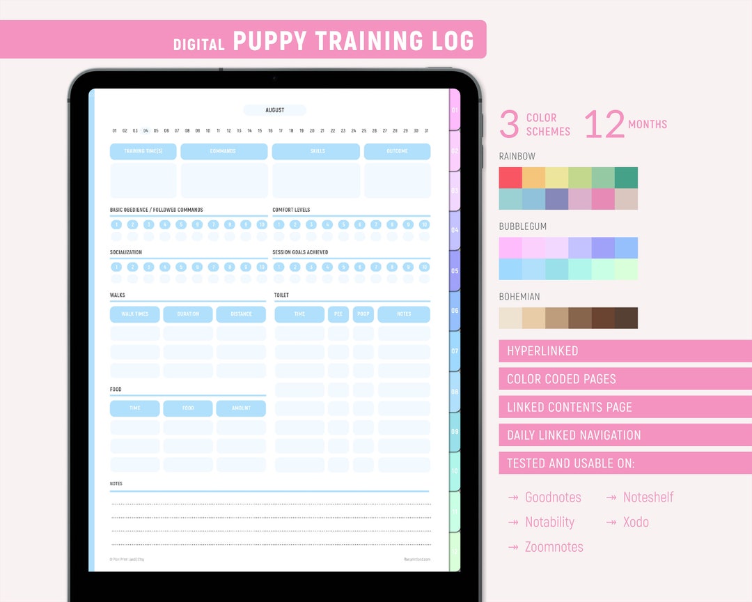 Digital Puppy Training Log, Dog Training Planner, Puppy Socialisation ...