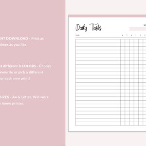 Printable Daily Checklist, Daily Task Checklist Template, Print at Home ...