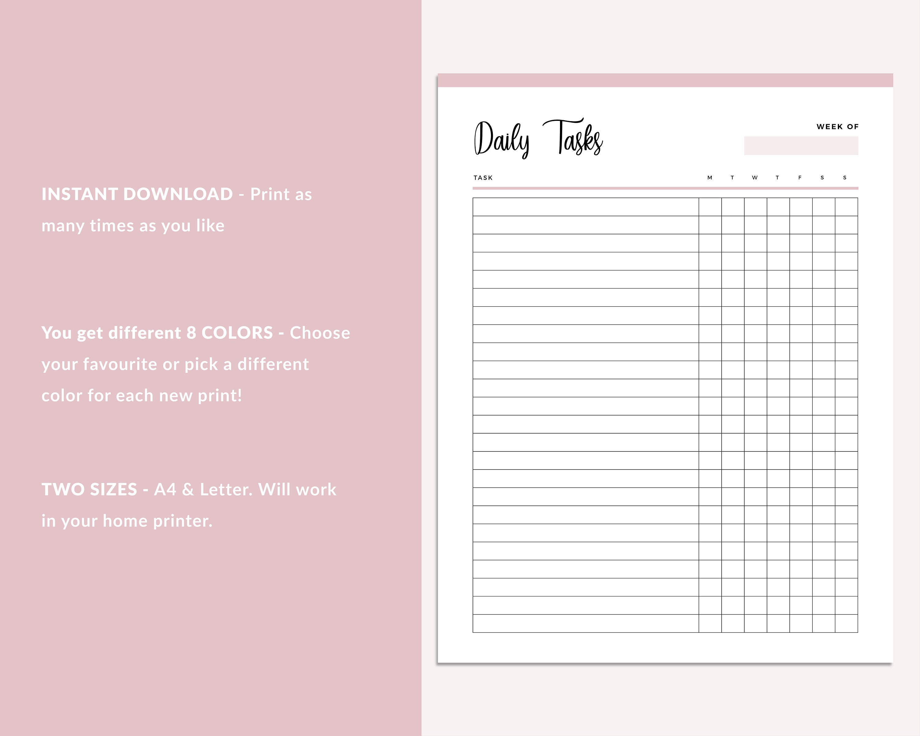 Printable Daily Checklist Daily Task Checklist Template - Etsy UK