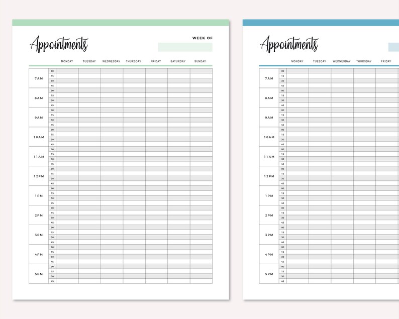Printable Appointment Book, Print at Home Timeslot Booking Template for ...