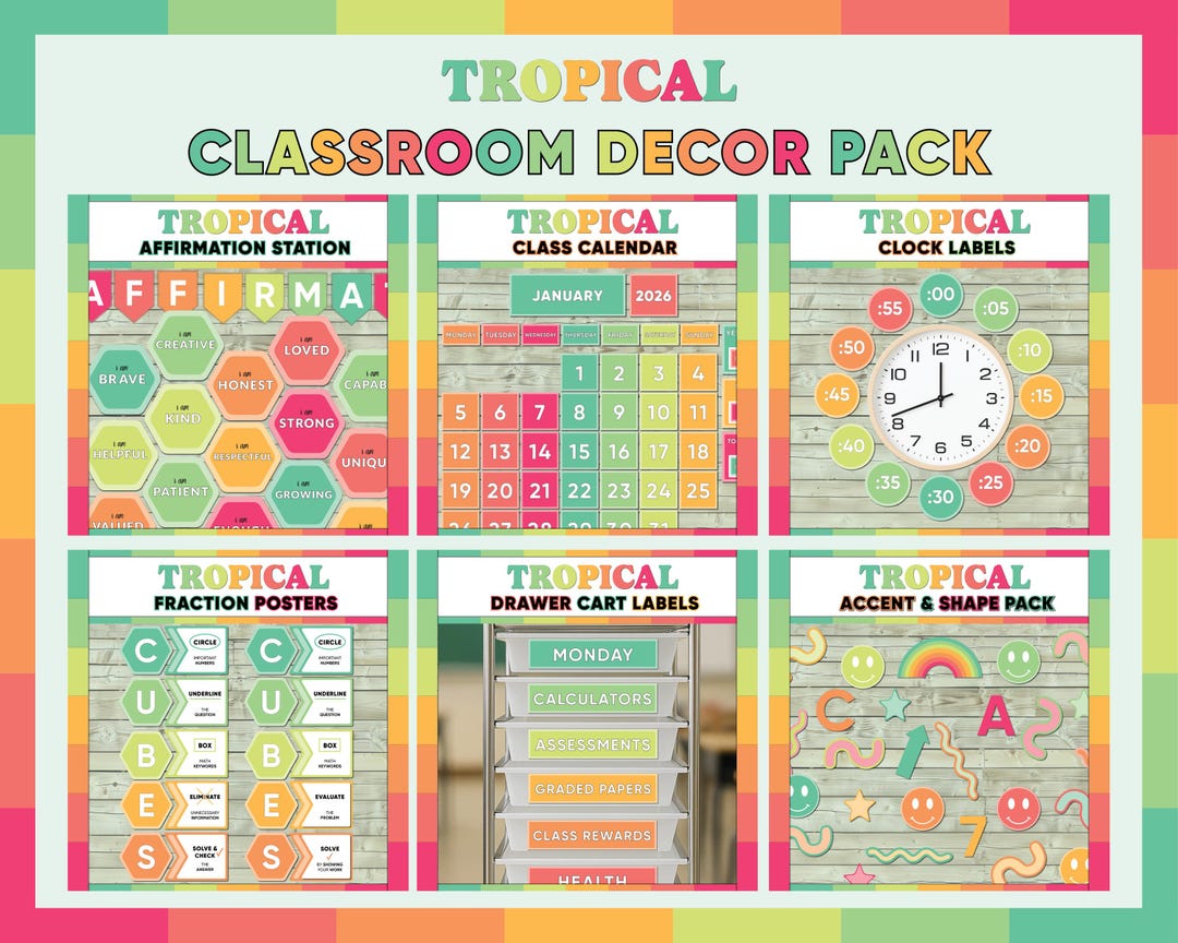 Tropical Classroom Decor Bundle: Printable Teacher Resources (PDF ...