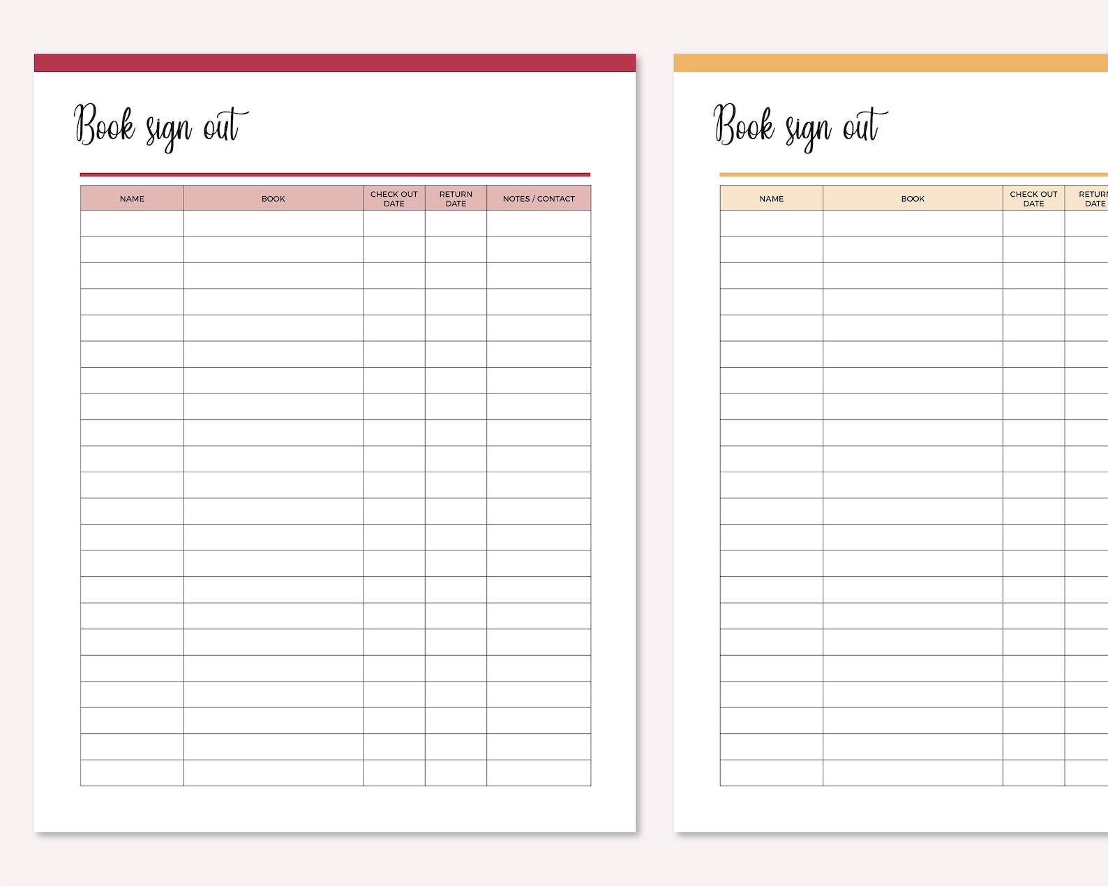 Printable Library Book Sign Out Sheet, Book Sign Out Form, School ...