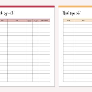 Printable Library Book Sign Out Sheet, Book Sign Out Form, School ...