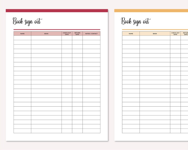 Printable Library Book Sign Out Sheet, Book Sign Out Form, School ...