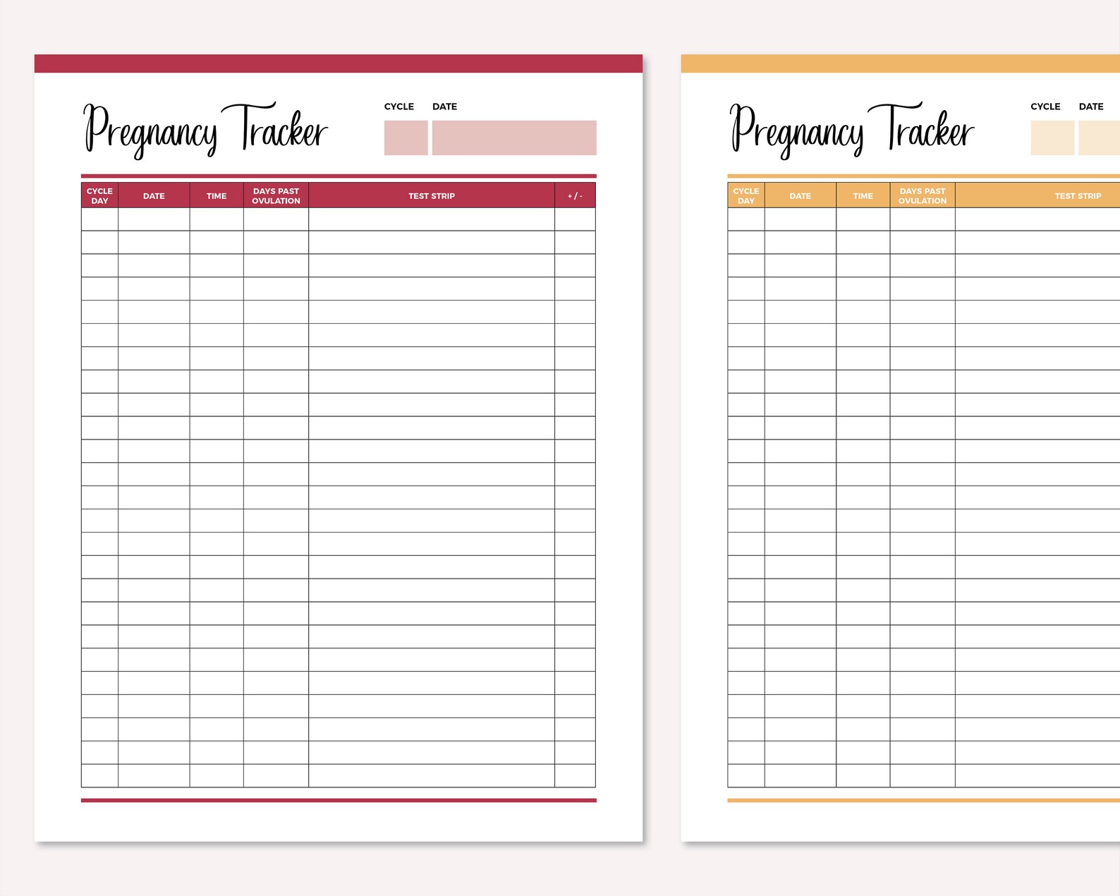 Printable HGC Pregnancy Tracker, Pregnancy Line Progression Log ...